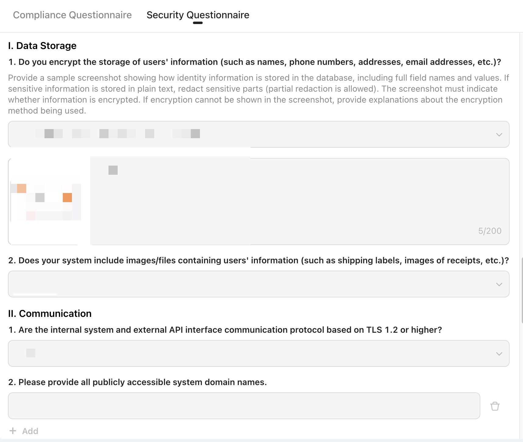 Security questionnaire: